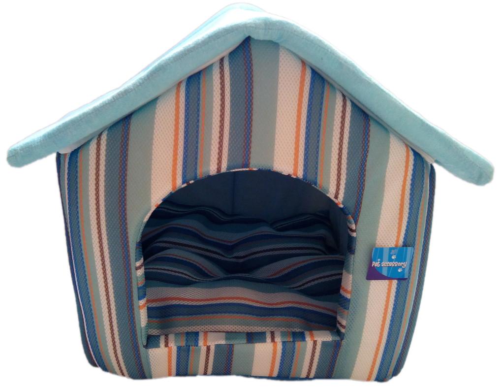 Pruhovaný domek pro psy modrý - 52x46 cm