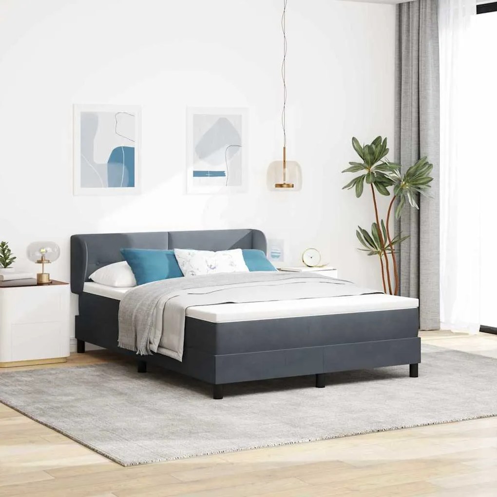 Postel s boxspringem s čelo Tmavě šedá 140 x 190 cm samet 3340383