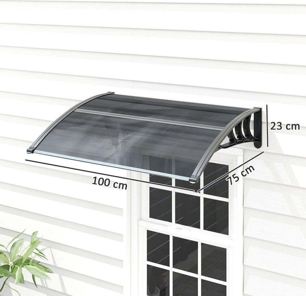 Outsunny stříška na vchodové dveře 100 x 75 cm stříška z hliníku a polykarbonátu s UV ochranou stříška na vchodové dveře na balkon, ochrana proti slu…