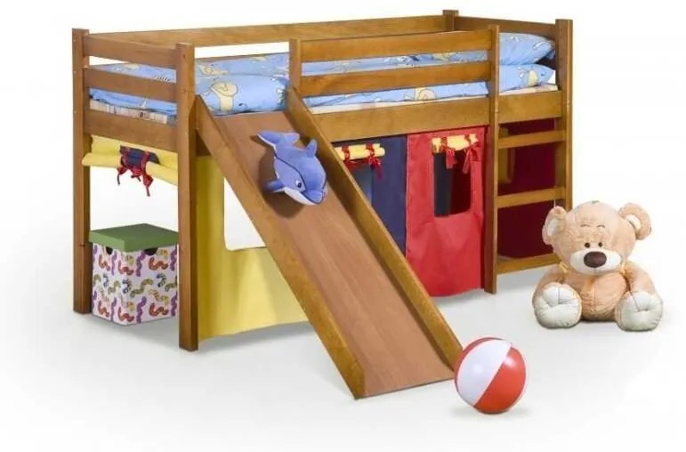 Dětská postel Neo Plus olše se skluzavkou - HALMAR