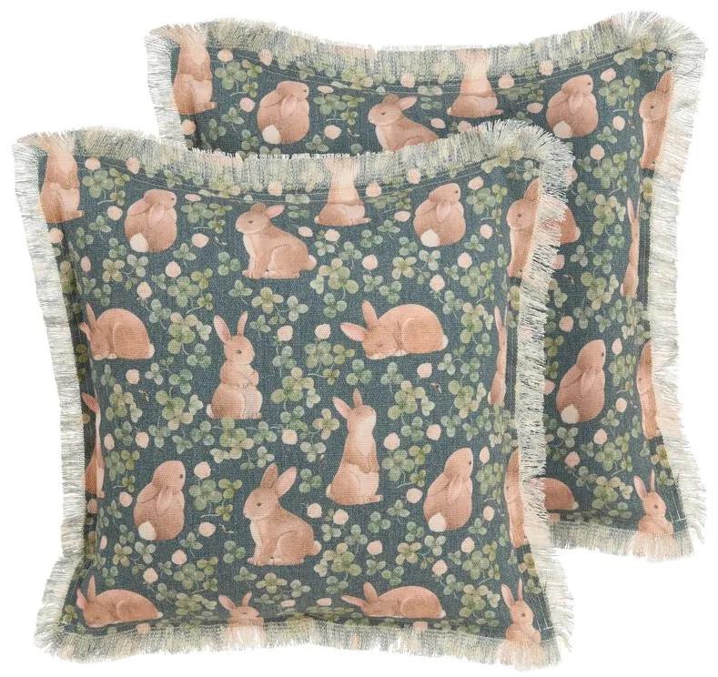 Sada 2 dekoračních polštářů se vzorem králíka 45 x 45 cm zelené ALSTROEMERIA Beliani