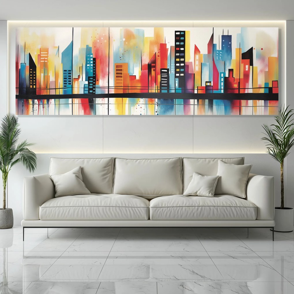 Obraz na plátně - Abstraktní barevné moderní město FeelHappy.cz Velikost obrazu: 180 x 60 cm