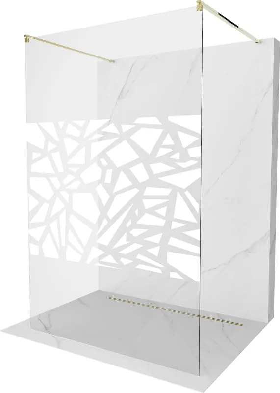 Mexen Kioto, průchozí sprchová zástěna 100 x 200 cm, 8mm sklo čiré/bílý vzor, 2x zlatá stabilizační rozpěra, 800-100-002-50-85