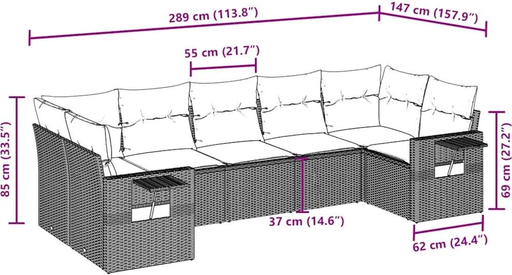 7dílná zahradní sedací souprava s poduškami hnědá polyratan 3252930