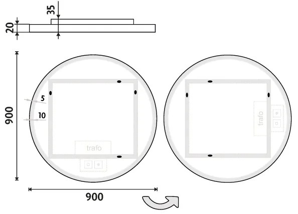 Nimco Bílé kulaté LED zrcadlo pr. 900 mm se dvěma dotykovými senzory - ZPB 28003RVX-05