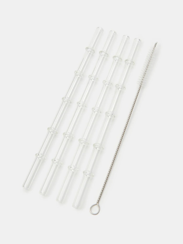 Sinsay - Sada skleněných brček s čisticím kartáčkem 5 pack - clear