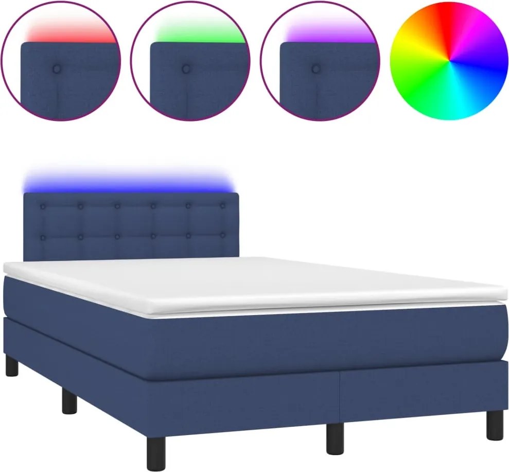Box spring postel s matrací a LED modrá 120x190 cm textil 3270073