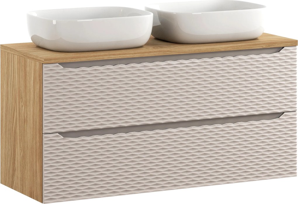 Comad Koupelnová skříňka s deskovými umyvadly set Ocean Beige 120 béžová/dub olejovaný