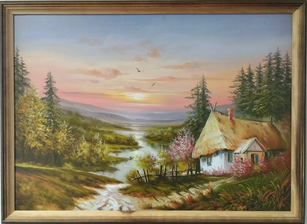 Bondecor Obraz "Údolí" - v dřevěném frézovaném rámu, 70x50cm