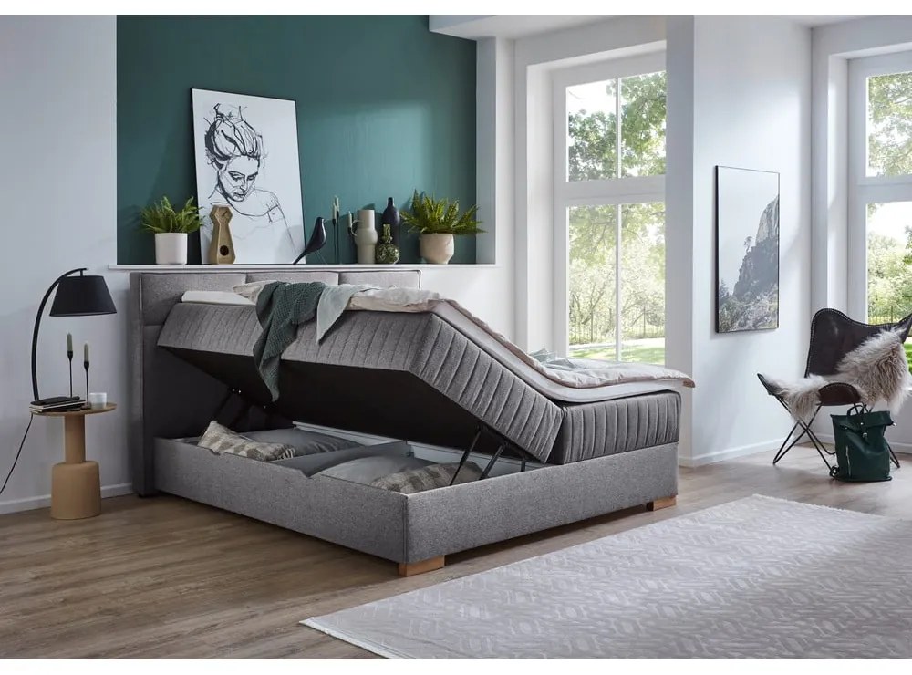 Šedá boxspring postel s úložným prostorem 160x200 cm Tambo – Meise Möbel