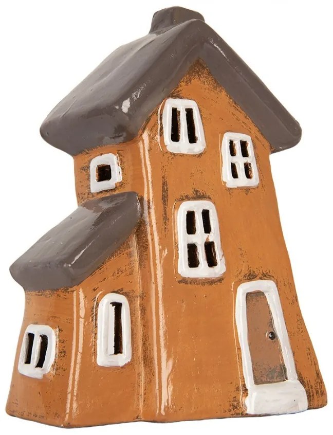 Oranžový keramický svícen na čajovou svíčku domek Village - 16*11*20 cm