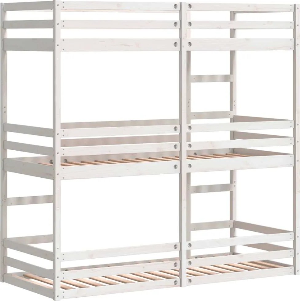 Třípatrová postel bílá 75 x 190 cm masivní borové dřevo 3284261