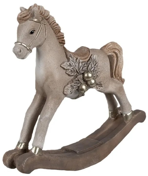 Dekorativní figurka hnědý houpací koník s cesmínou – 17x5x16 cm