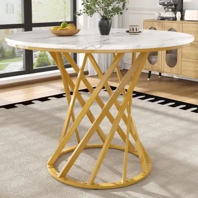 Aosom Kulatý jídelní stůl, kuchyňský stůl s MDF deskou a kovovými nohami, 80 x 76 cm, bílá+zlatá