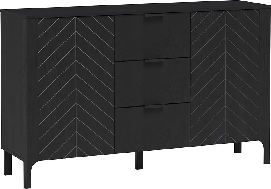 Komoda MALUMI MM-1 | se zásuvkami a policemi | 153 cm | černá