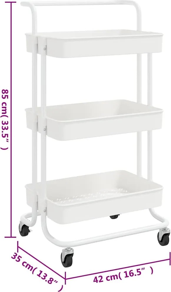 Kuchyňský vozík se 3 patry bílý 42 x 35 x 85 cm železo a ABS 336336
