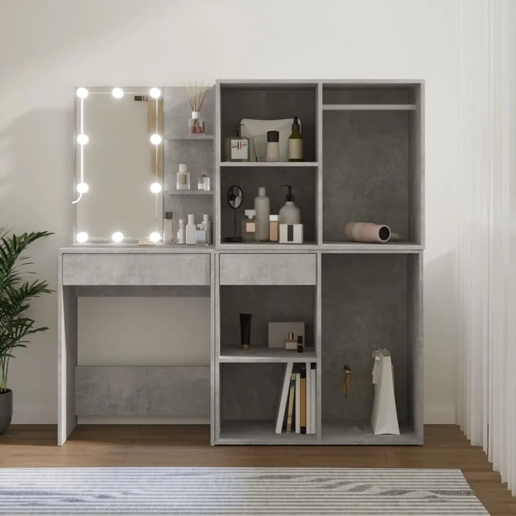 Led Toaletní Stolek Se 2 Skříňkami Betonově Šedý Kompozit
