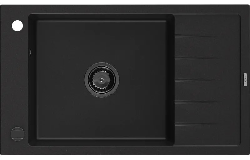 Mexen Elias, granitový dřez granitový 795x480x200 mm, 1-komorový, černá s černým sifonem, 6511791005-77-B