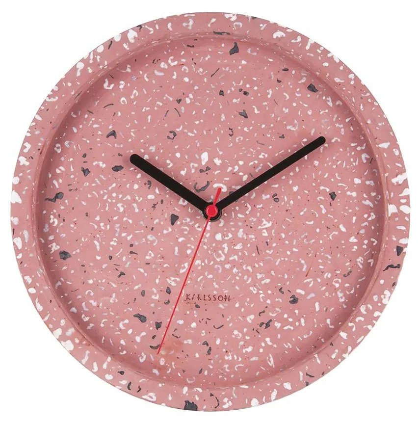 KARLSSON Nástěnné růžové kameninové hodiny Tom Tarazzo