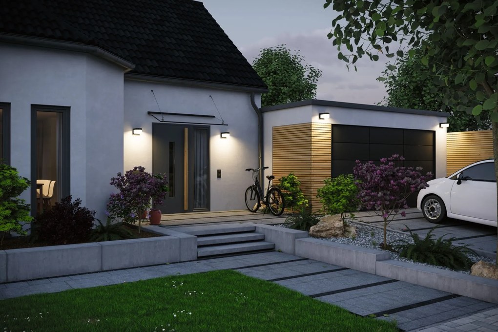 P 95747 Hybrid LED venkovní nástěnné svítidlo Calyne domovní 230V + solární IP44 hranaté 145x229mm 3000K 2,3W 230V černá - PAULMANN
