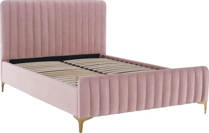 Čalouněná postel KAISA 140x200, růžová Velvet / zlatý chrom Kondela 0000264347