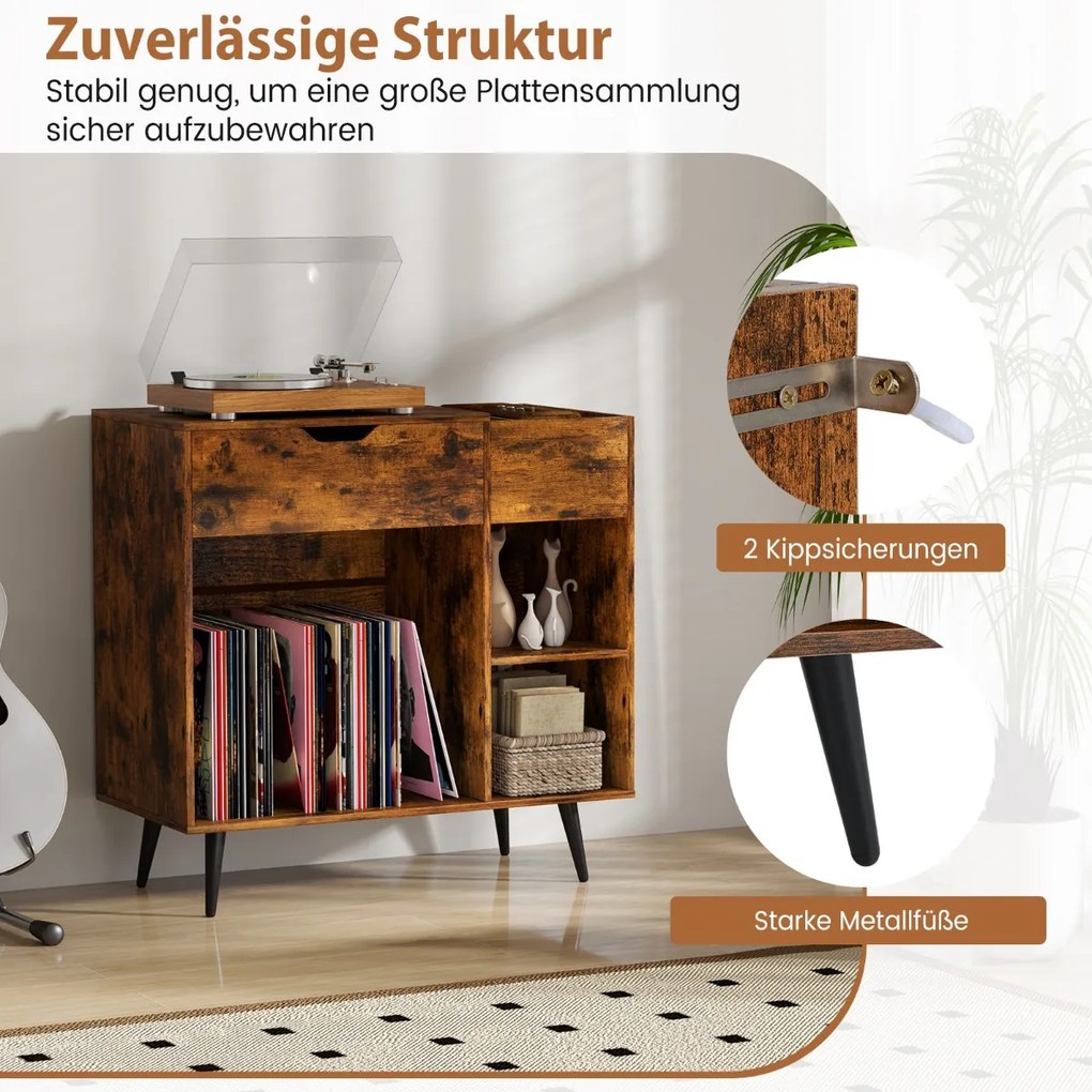 Costway Stojan na gramofon skříňka na gramofon se zásuvkou a USB a typ C