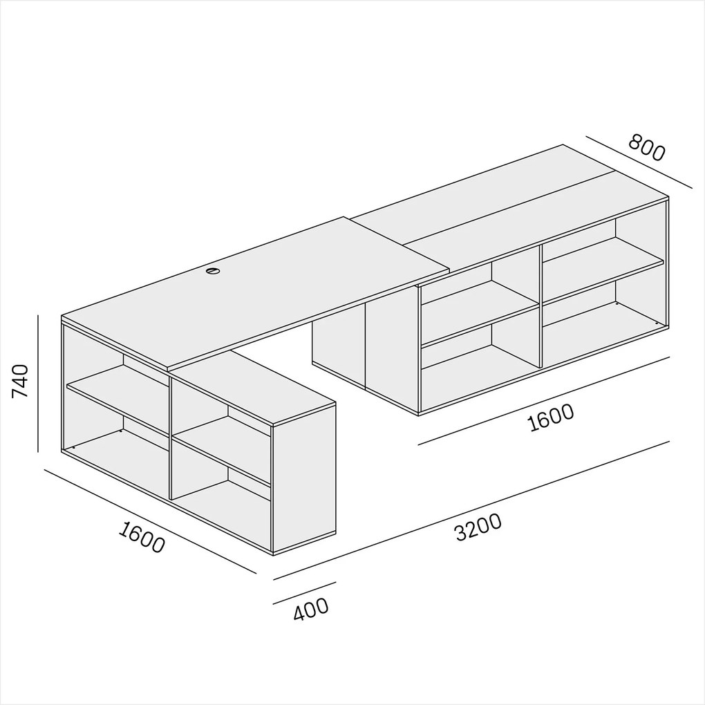 Kancelářský psací stůl s úložným prostorem BLOCK B02, 320x160 cm, bílá/dub přírodní
