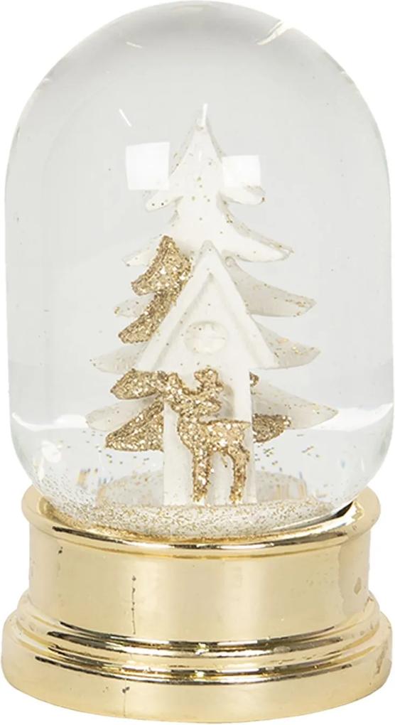 Zlaté sněžítko s vánočním stromem a sobem – Ø 6*10 cm