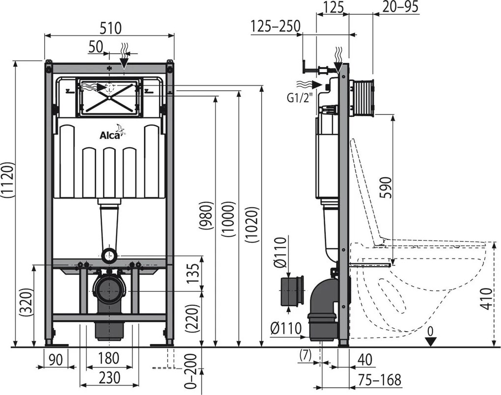 Alcaplast AM101/1120 Sádromodul komplet do sádrokartonu se závěsným WC RIMLESS Ovale Basso