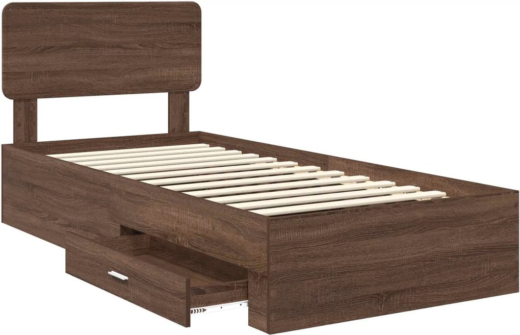 Rám postele se zásuvkou Hnědý dub 75 x 190 cm Kompozitní dřevo 3412442