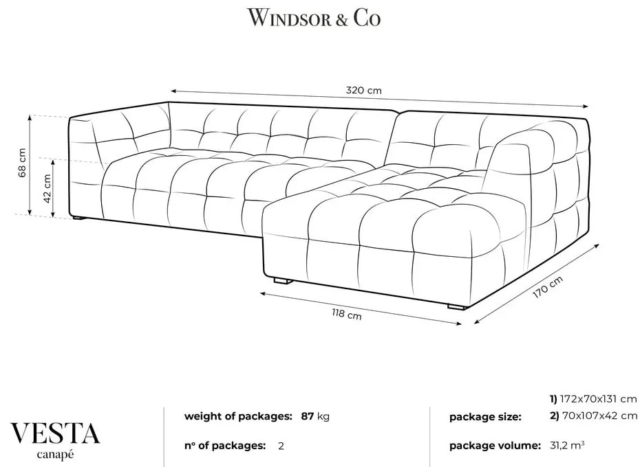 Šedá sametová rohová pohovka Windsor &amp; Co Sofas Vesta, pravý roh