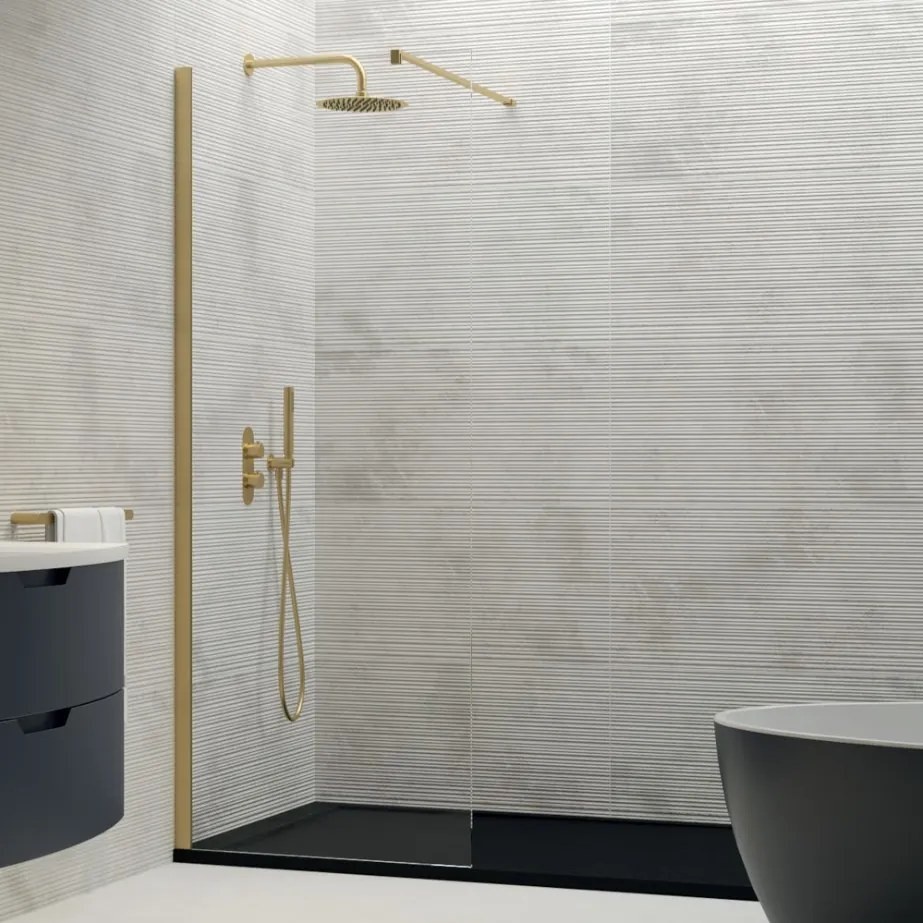 Erga Paris, sprchová zástěna Walk-In 150x200 cm, 8mm čiré sklo, zlatý lesklý profil, ERG-V02-PARIS-150x200-CL-GD