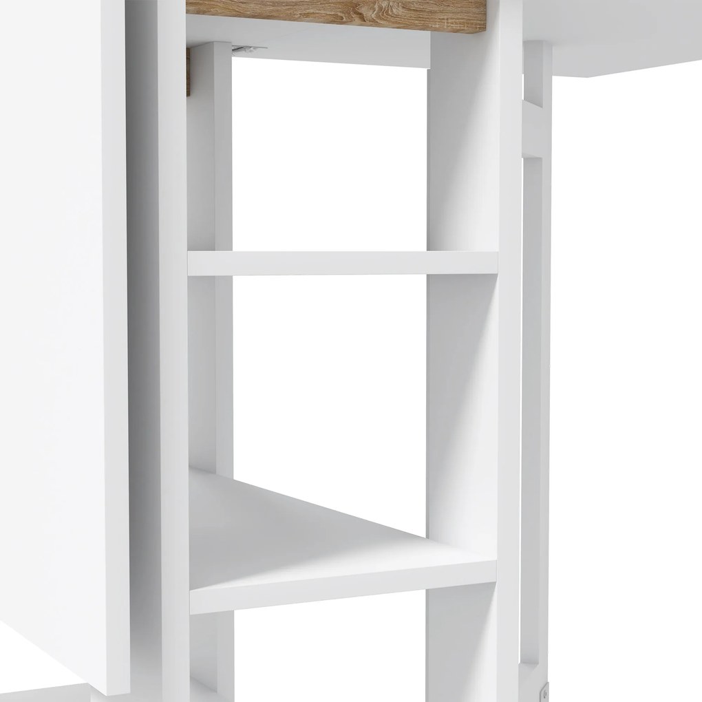 HOMCOM Skládací Stůl s Odepínacími Křídly – Jídelní Stůl Skládací Kuchyňský Stůl s 2 Kolíky a Policemi Moderní Styl 120x60x75 cm Bílá