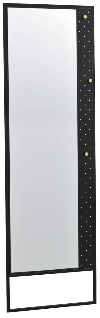 Černé stojací  zrcadlo Rowico Ryan s věšákem, 170 cm