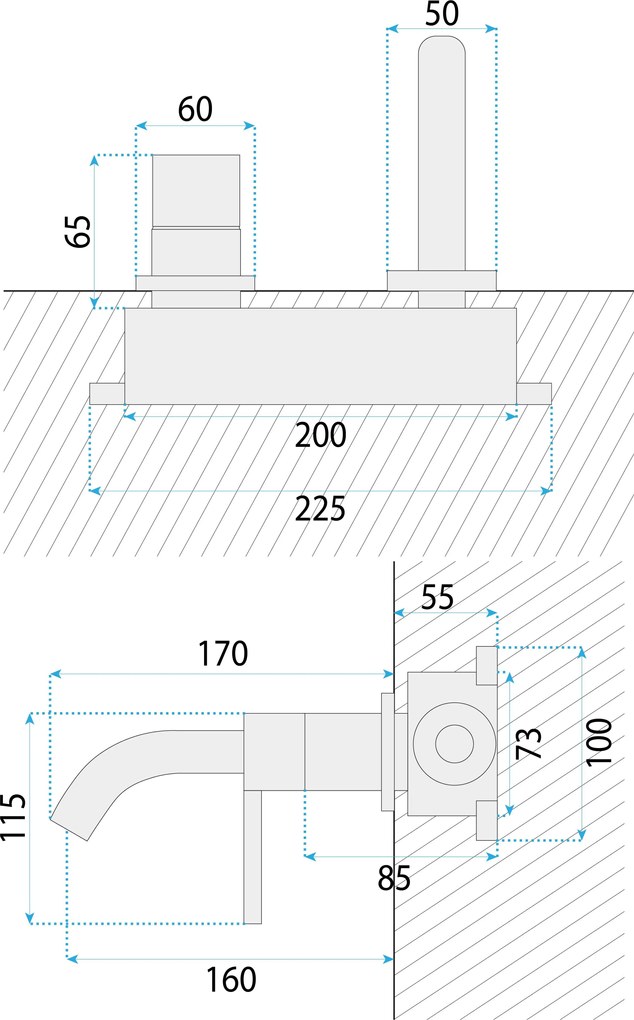 Rea Foster, podomítková umyvadlová baterie, broušená ocel, REA-B6442
