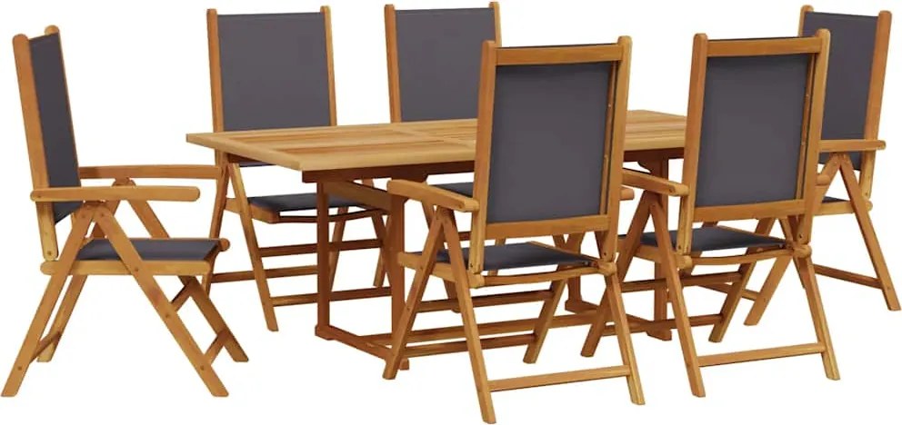 7dílný zahradní jídelní set antracitový textil a masivní dřevo 3281737