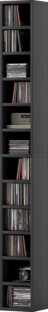 HOMCOM sloupový regál na CD a DVD, 12 přihrádek, pojme až 204 disků, 21 × 20 × 175 cm, černý