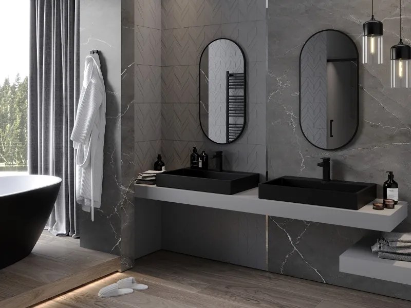 Mexen Loft, oválné koupelnové zrcadlo 90 x 45 cm, barva rámu černá matná, 9851-090-045-000-70