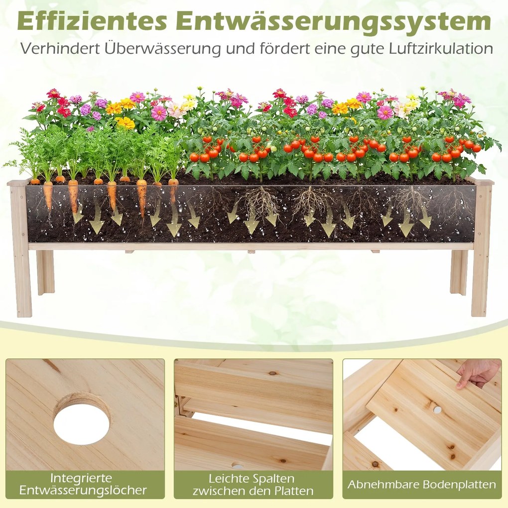 Costway Dřevěný vyvýšený záhon s drenážními otvory Záhon s 2 výsadbovými