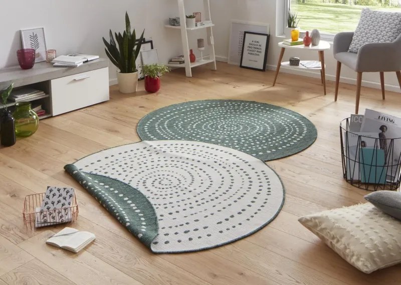 Hanse Home, Kusový koberec Twin-Wendeteppiche 103111 grün creme kruh – na ven i na doma, 200x200 (průměr) kruh, zelená, chodba / předsíň