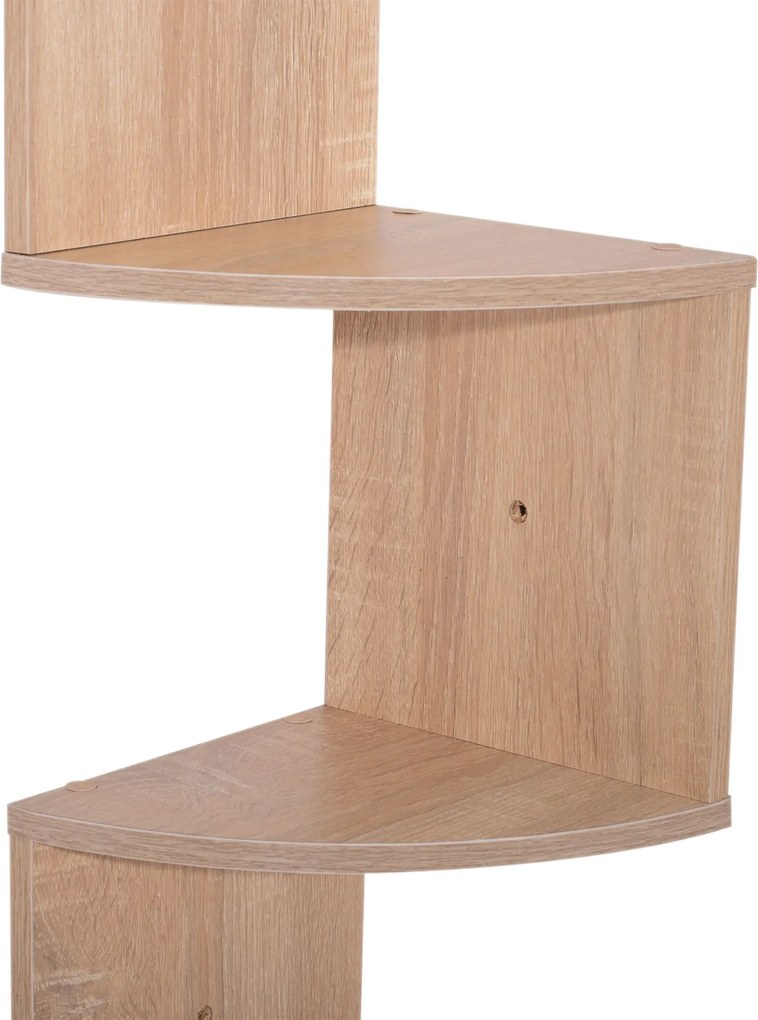 HOMCOM Zigzag Rohová Polička 20 D x 20 Š x 126 V cm 5 Úrovní Světlý Ořech | Aosom