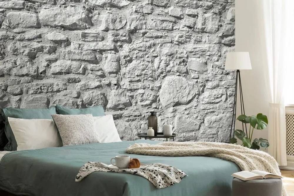 Samolepící fototapeta šedá stěna z kamene - 150x100 cm