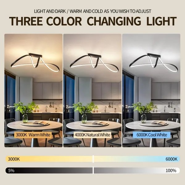 Brilagi-LED Stmívatelný přisazený lustr TWISTER LED/60W/230V 3000-6000K černá+DO