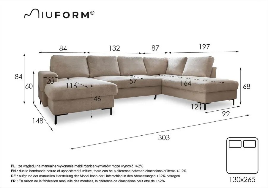 Hnědá manšestrová rozkládací rohová pohovka (pravý roh) Lofty Lilly – Miuform