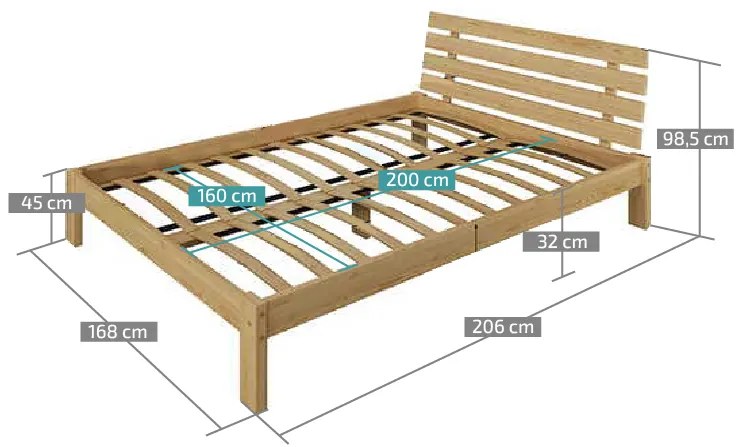 Postel PARIS zvýšená 160 x 200 cm, olše Rošt: Bez roštu, Matrace: Matrace Coco Maxi 19 cm