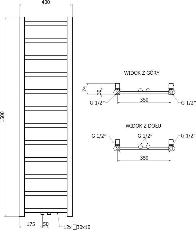 Mexen Bolt, topné těleso 1500 x 400 mm, 342 W, spodní a středové, bílá, W126-1500-400-00-20