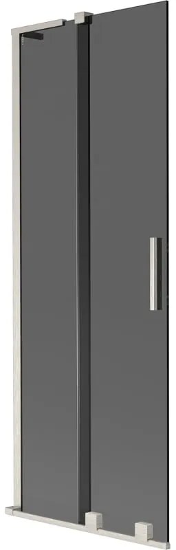 Mexen Velar L, 2-křídlová posuvná vanová zástěna 75 x 150 cm, 8mm šedé sklo, broušená ocel, 896-075-003-41-97
