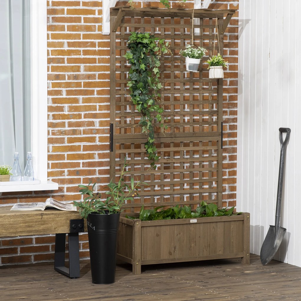 Outsunny vyvýšený záhonový květináč s mříží, mřížový květináč dřevo, zahradní mříž 90 x 45 x 183cm pro zahradu balkon terasa, květináč pro popínavé r…