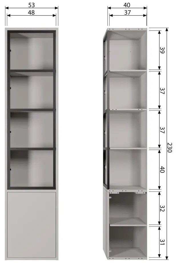 Světle šedá vitrína z borovicového dřeva 53x230 cm Basic – vtwonen