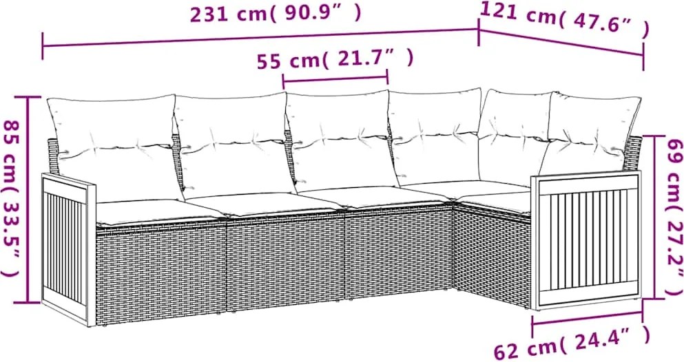 5dílná zahradní sedací souprava s polštáři černá polyratan 3227625